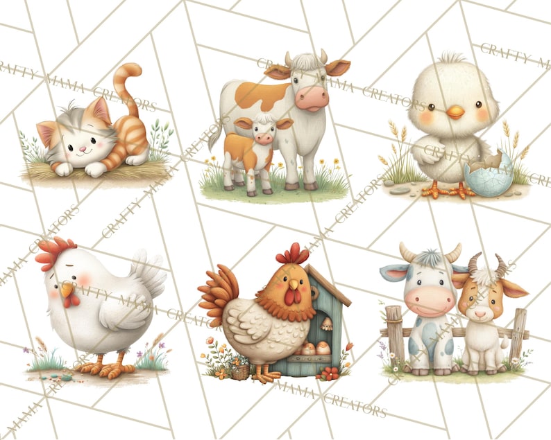 48 Png Farm Animals Clipart PNG, Cow Pig Sheep Horse Chicken Goat Barn ...