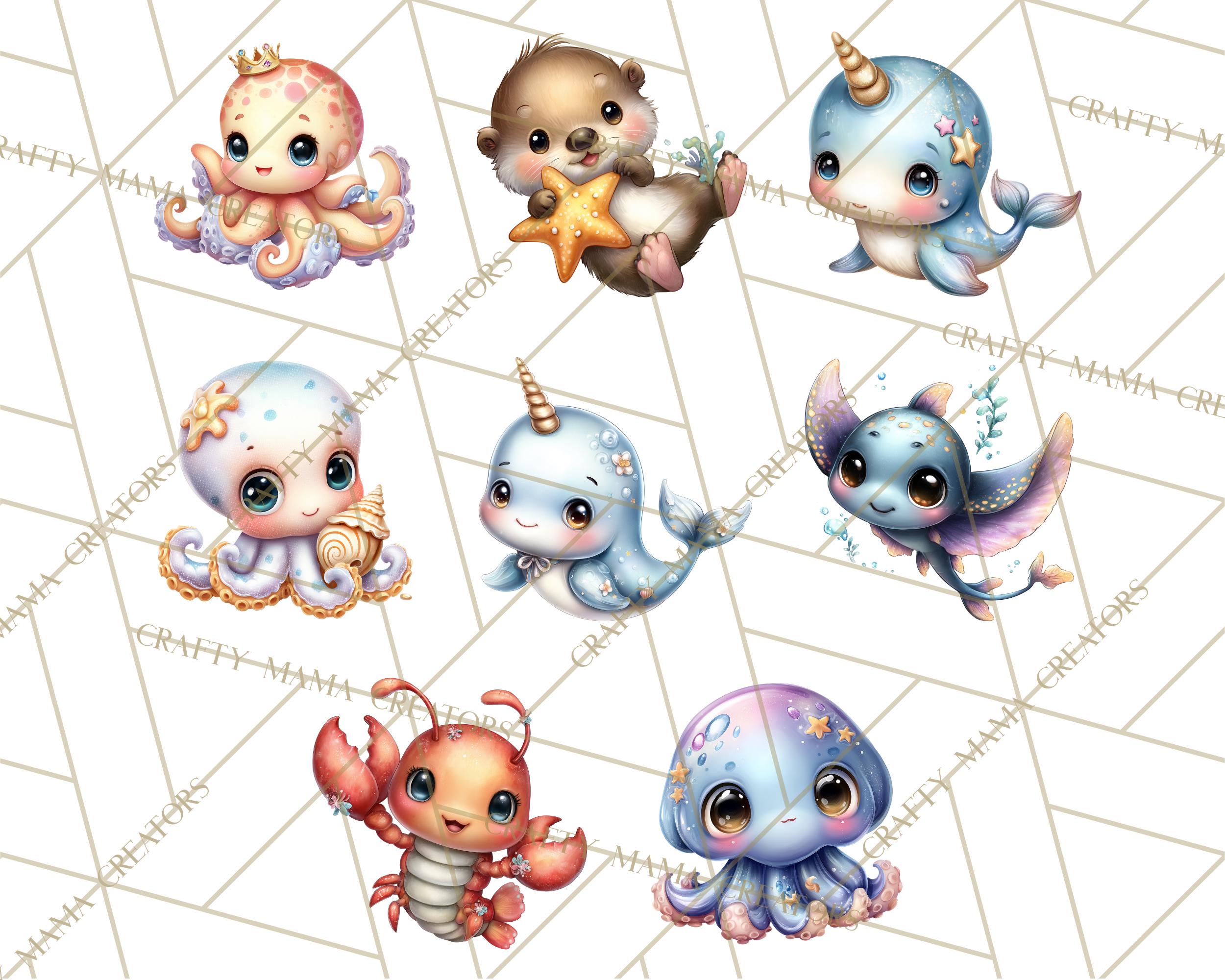 52 Png, Under the Sea Babies PNG, Cute Sea Animal Clipart, Watercolor ...