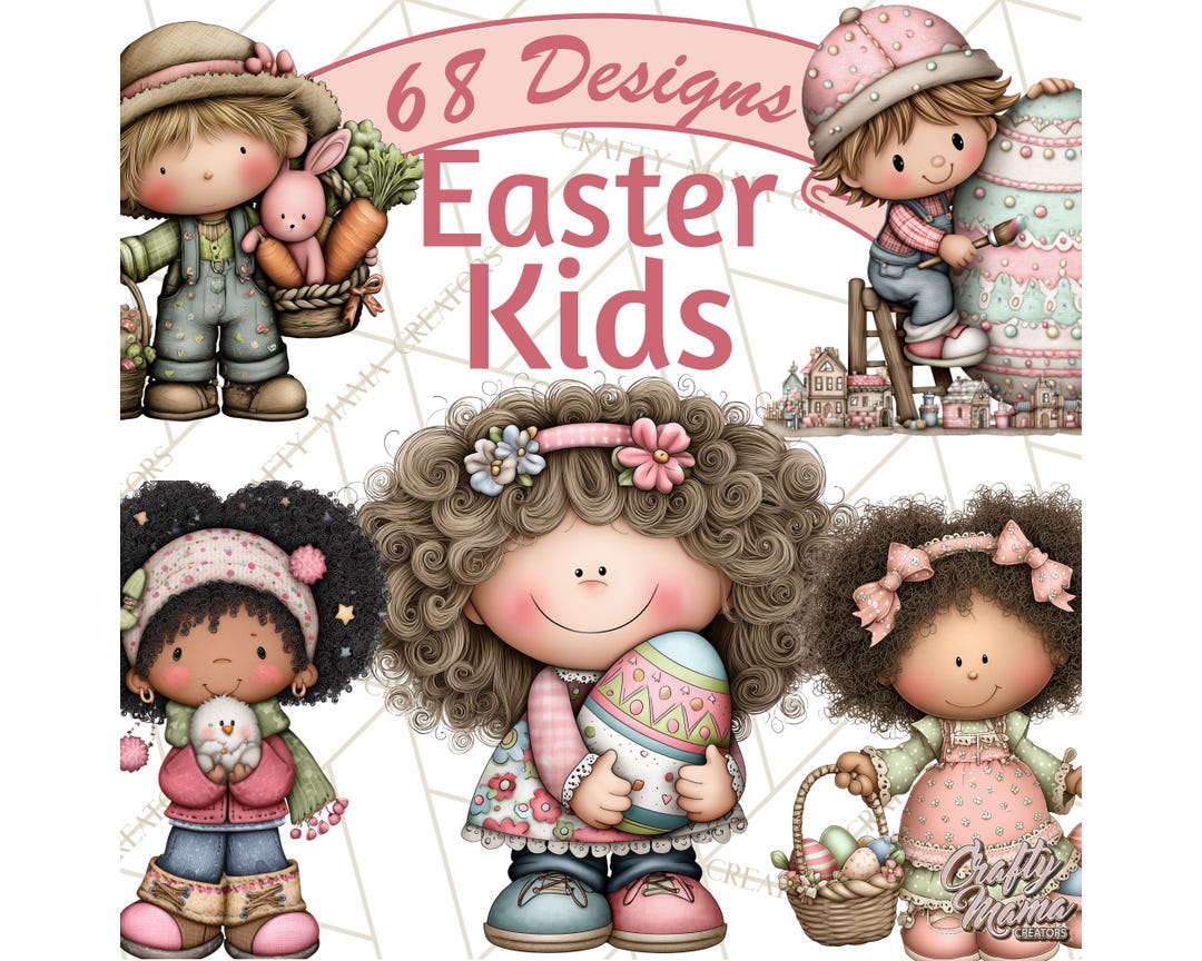 68 Png Adorable Easter Kids Clipart, Playful Children Clip Art PNG ...