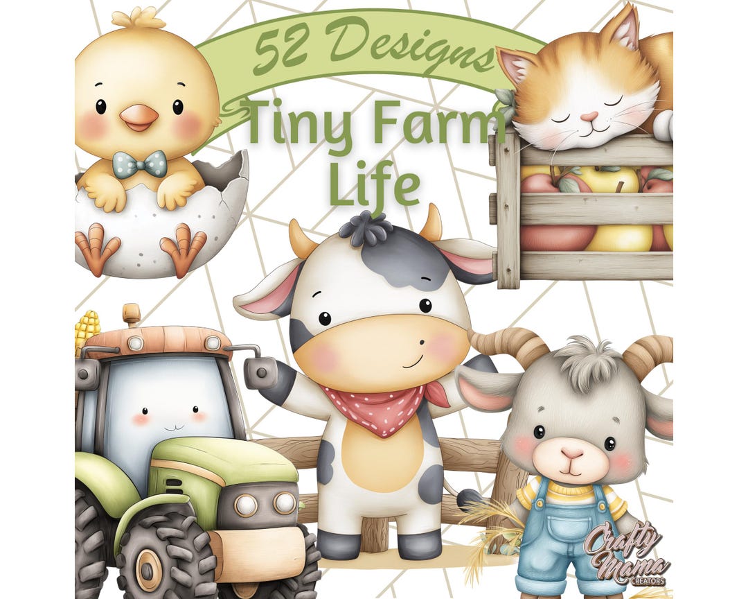 Tiny Farm Animals Clipart, Farm Props and Tools PNG, Cute Country ...