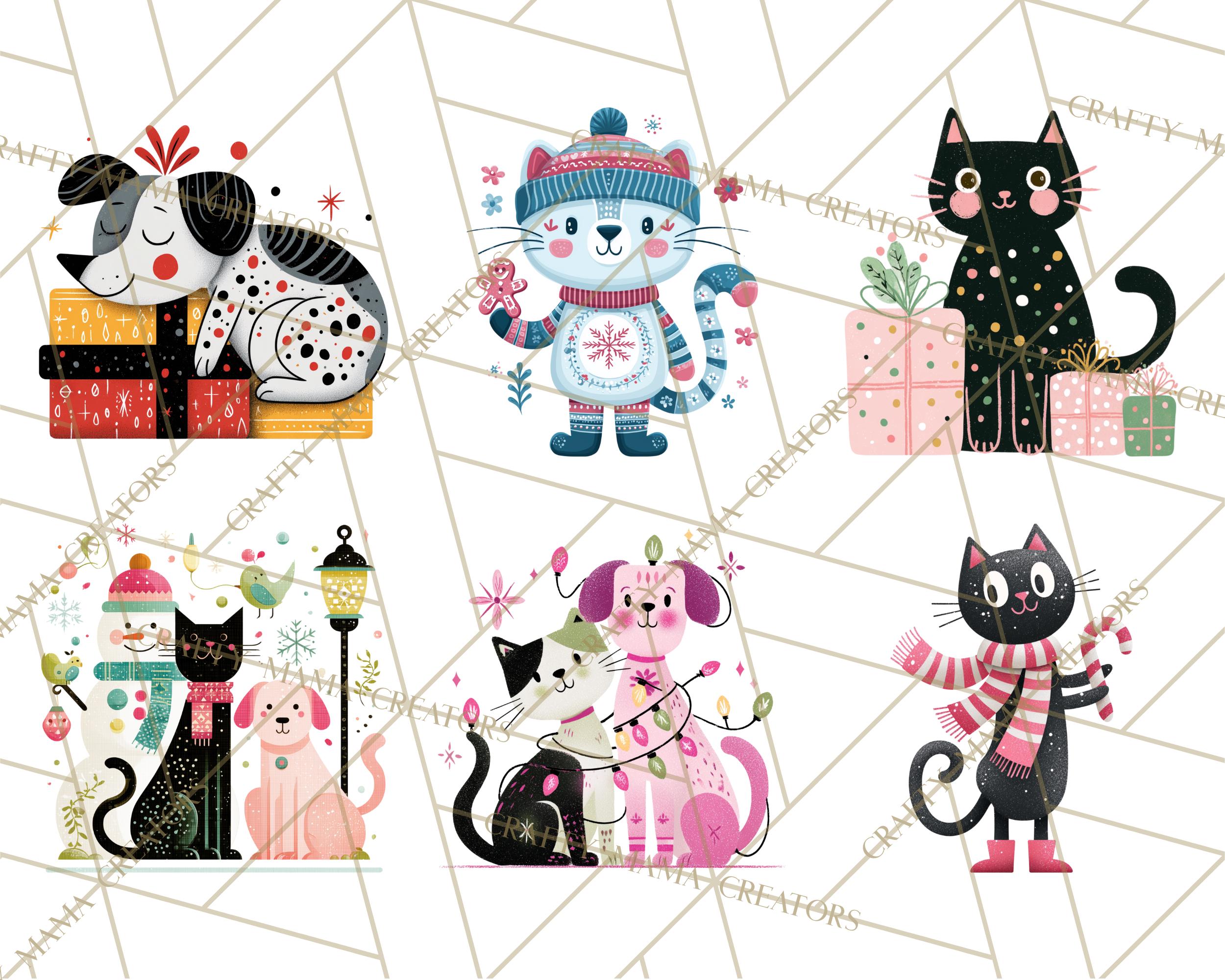 52 Png, Bold Graphic Christmas Pets PNG, Modern Holiday Cat and Dog ...
