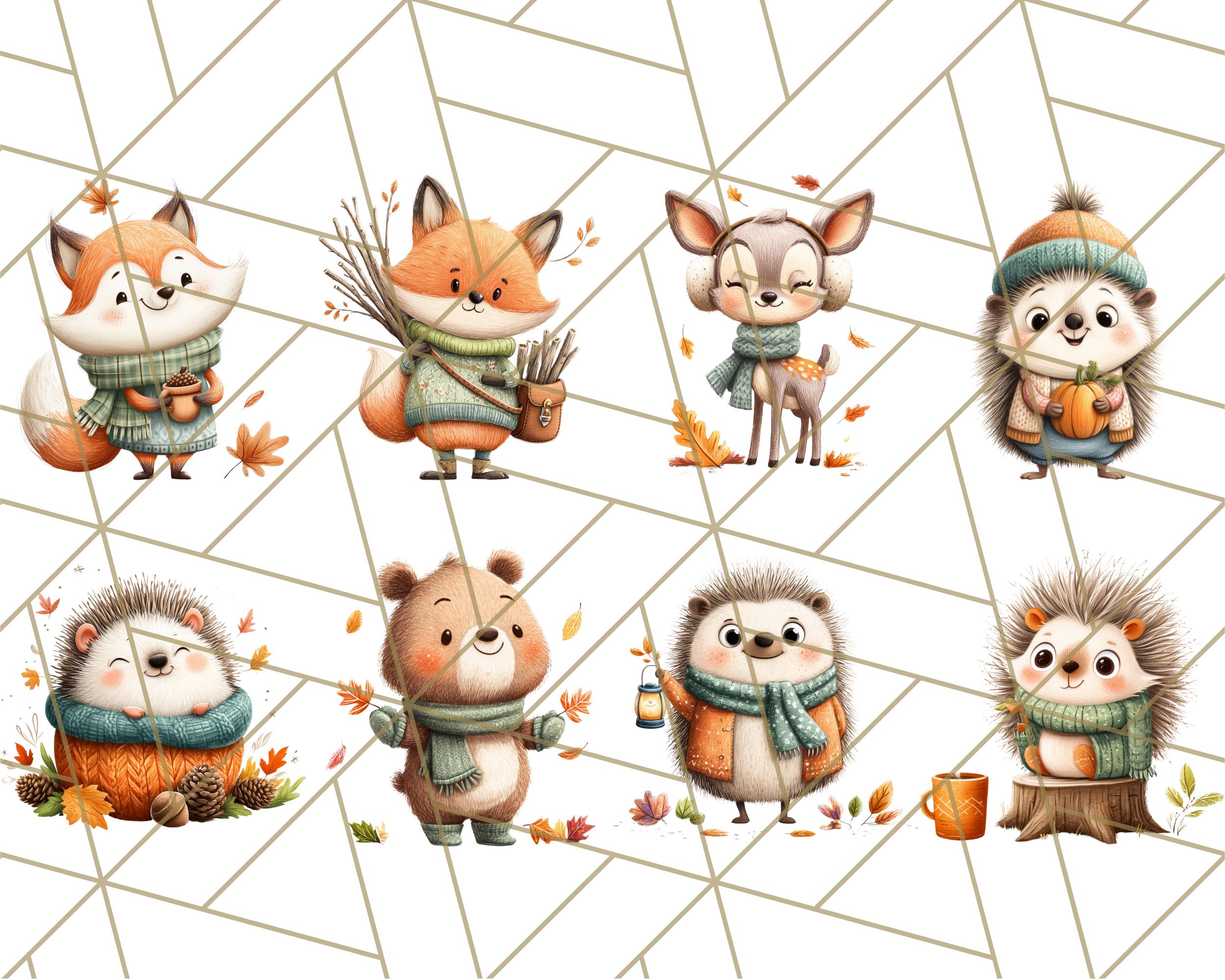 Cozy Autumn Animals Clipart, Fall Critters PNG, Woodland Creatures in ...