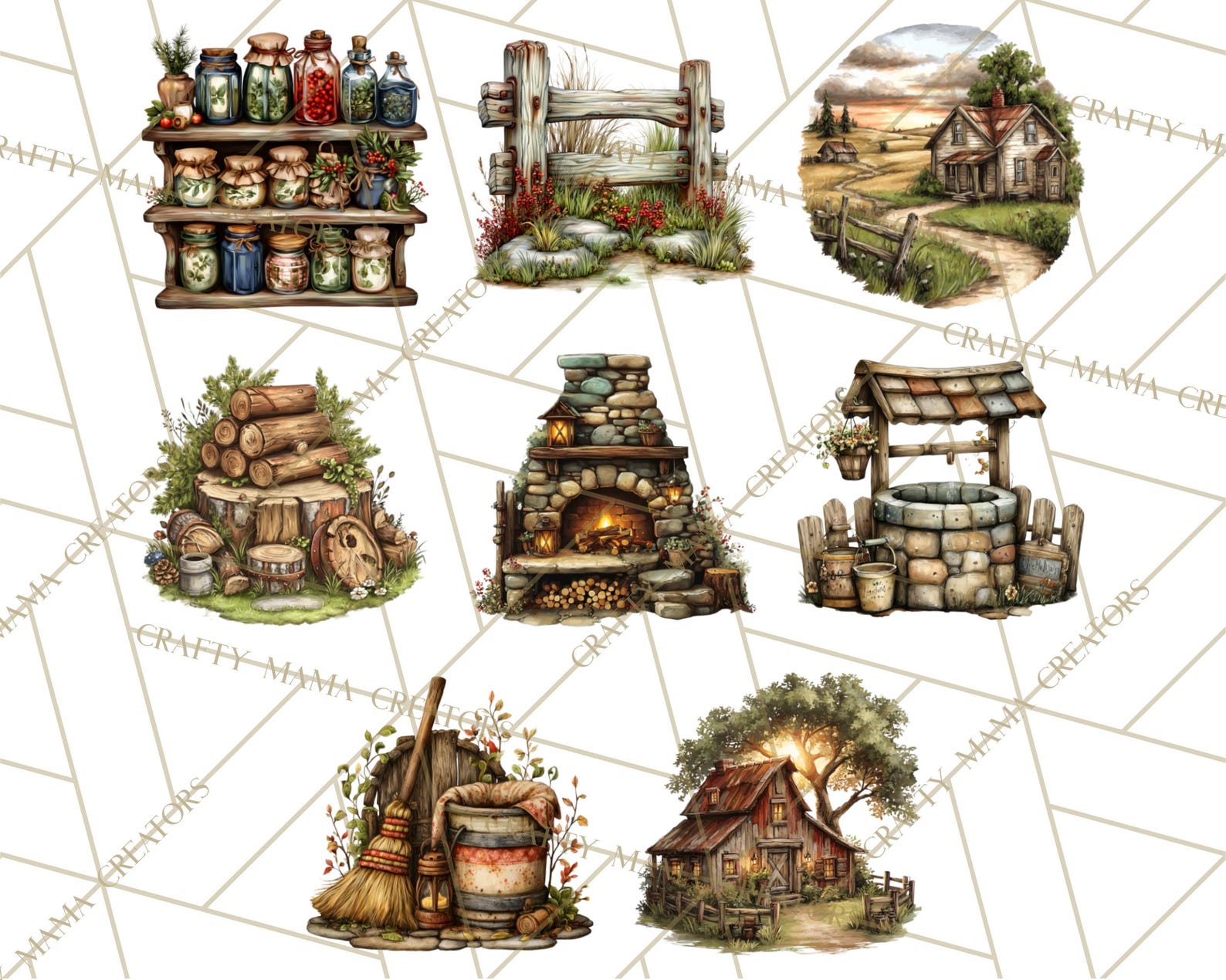 56 Rustic Cabin Homestead Clipart Bundle, Farm Life Illustrations ...