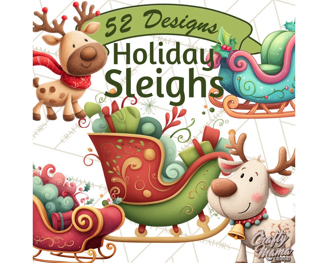 52 Png, Christmas Sleighs Clipart PNG, Holiday Reindeer & Toy Carriages ...