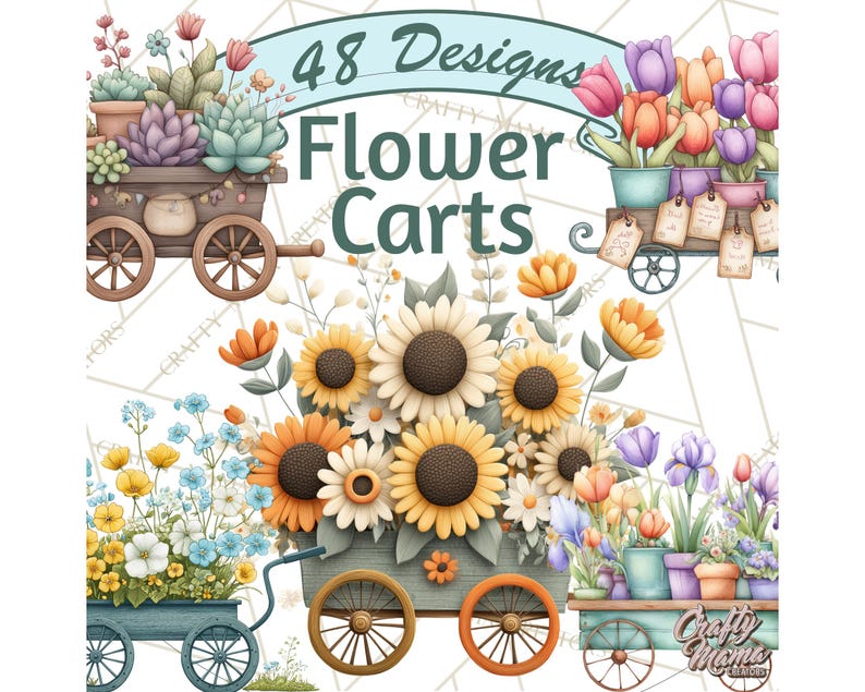 48 Png, Whimsical Flower Carts PNG, Floral Market Clipart, Spring ...