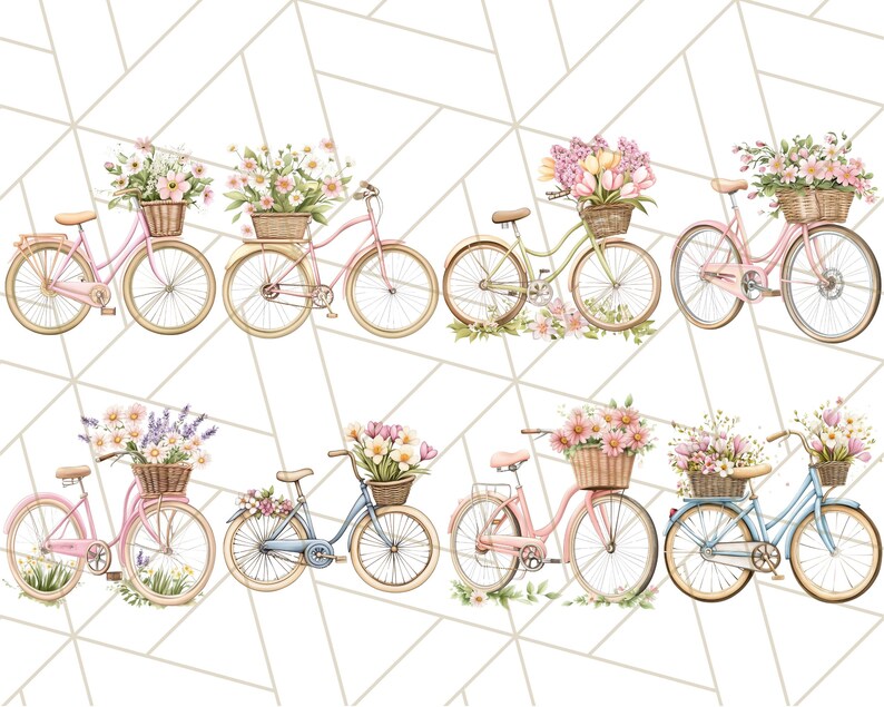 48 Png, Bicycle With Flowers PNG, Watercolor Floral Bike Clipart ...