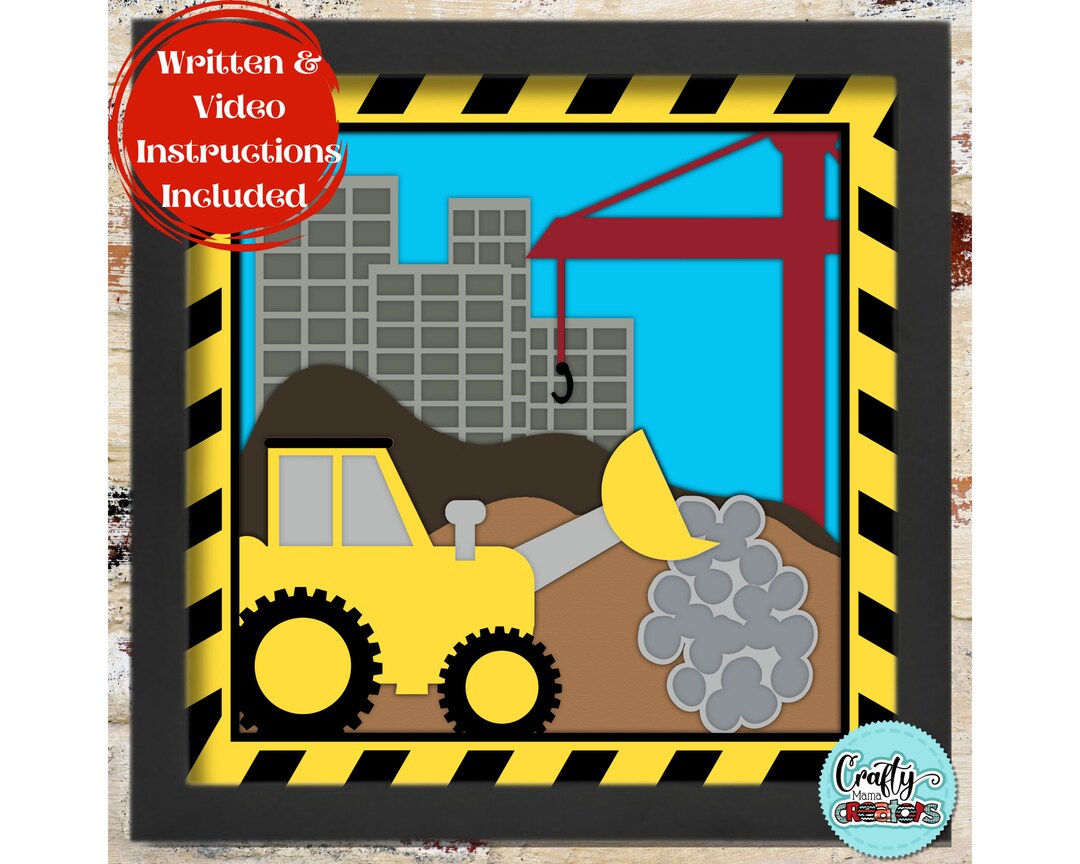 3D Construction Site Shadow Box, Tractor Shadow Box SVG, Heavy ...