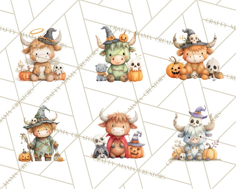 48 Png Halloween Highland Cows PNG, Cute Baby Cow Clipart, Watercolor ...