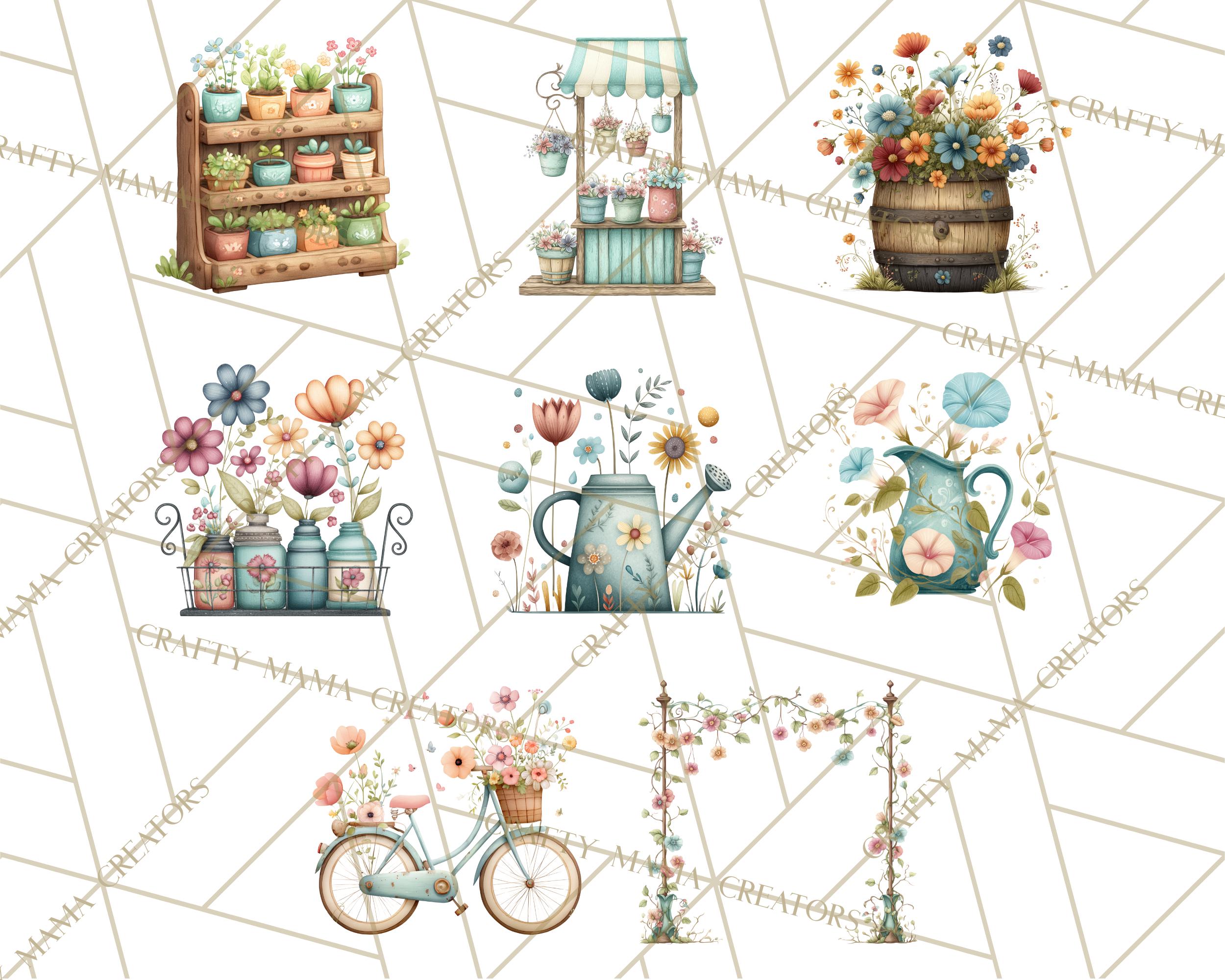 56 Png, Whimsical Flower Market PNG, Floral Stand Clipart, Flower Shop ...