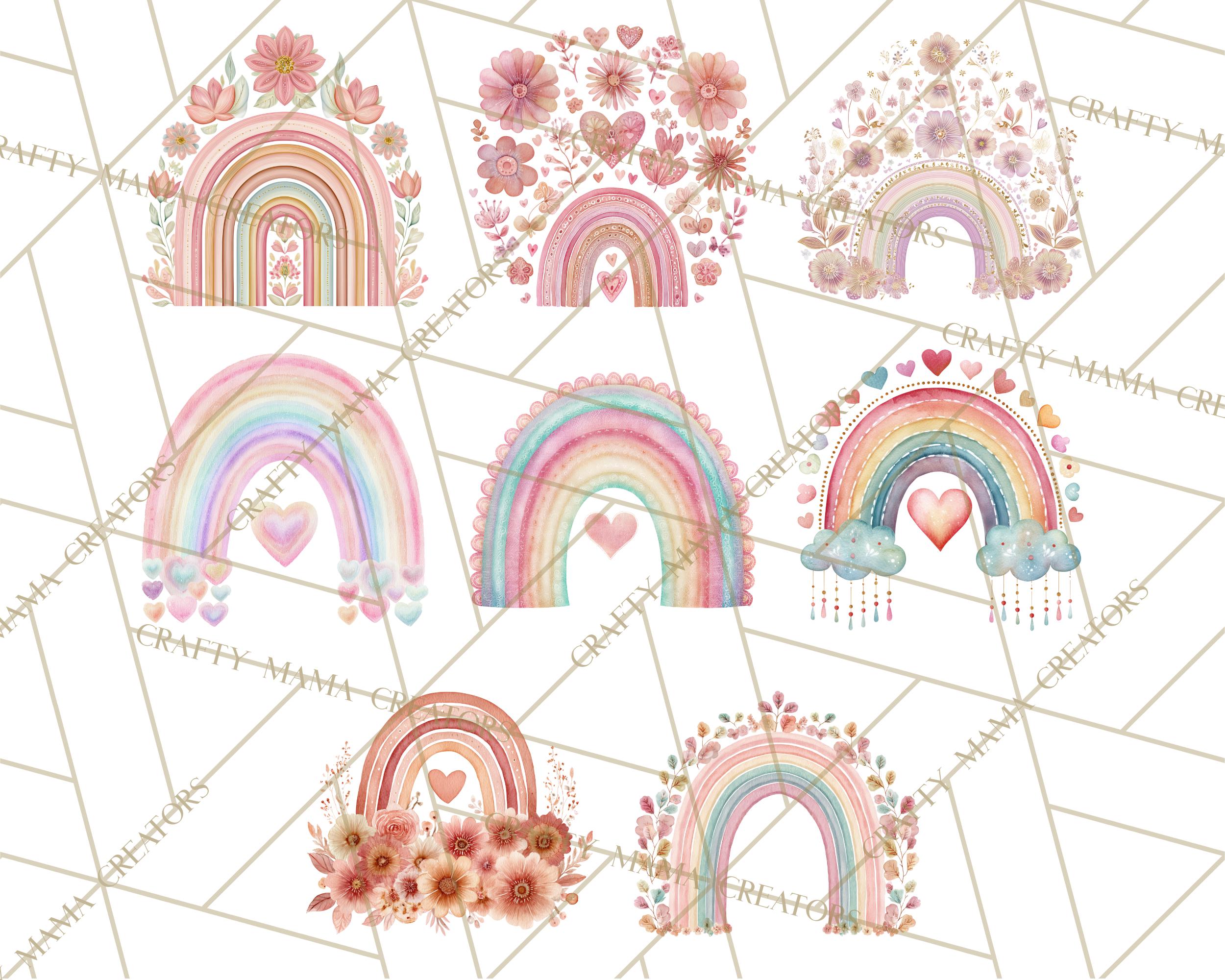 52 Png Valentine Boho Rainbow Clipart, Romantic Heart Rainbows, Pastel ...