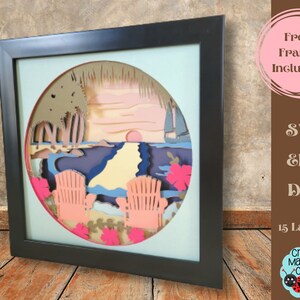 3D Summer Shadow Box Svg, Beach Vacation Shadowbox Svg, Ocean Sunset 3D ...