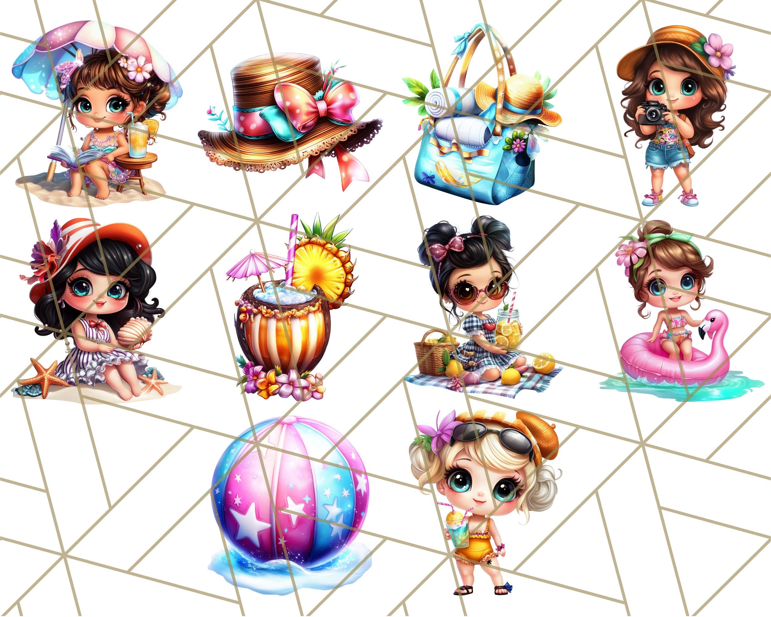 Chibi Summer Girls Clipart PNG, Cute Summer Girl Clip Art, Kawaii Beach ...
