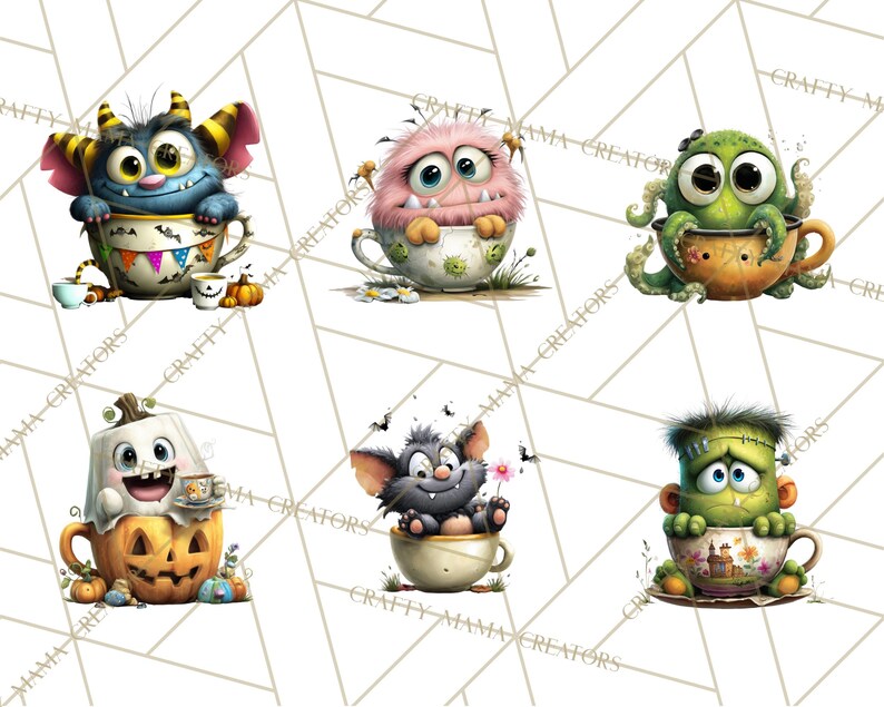48 Png, Halloween Monster Clipart PNG, Cute Teacup Monsters, Spooky ...