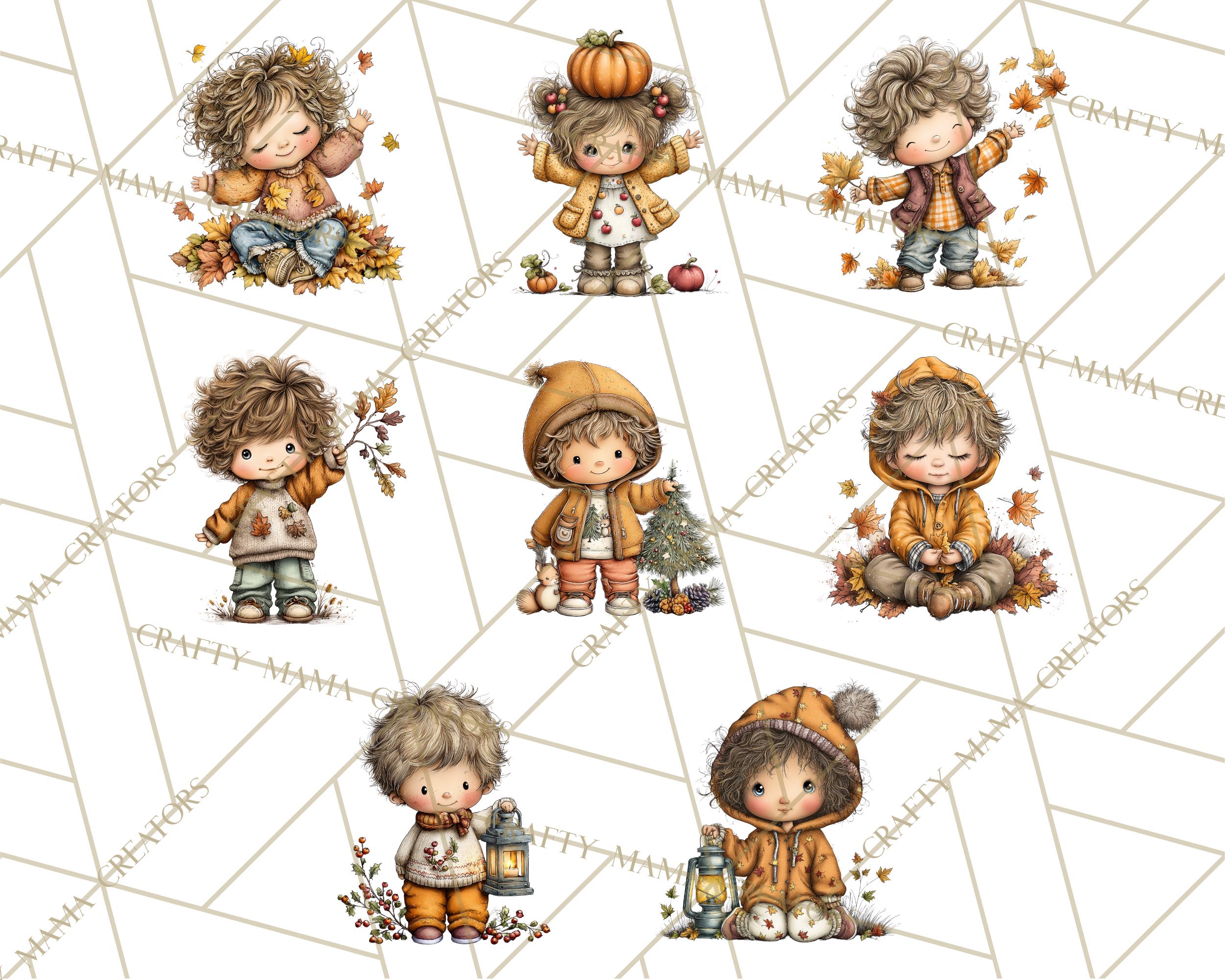 52 Png, Fall Kids Clipart, Cute Autumn Children PNG, Cozy Fall Outfits ...