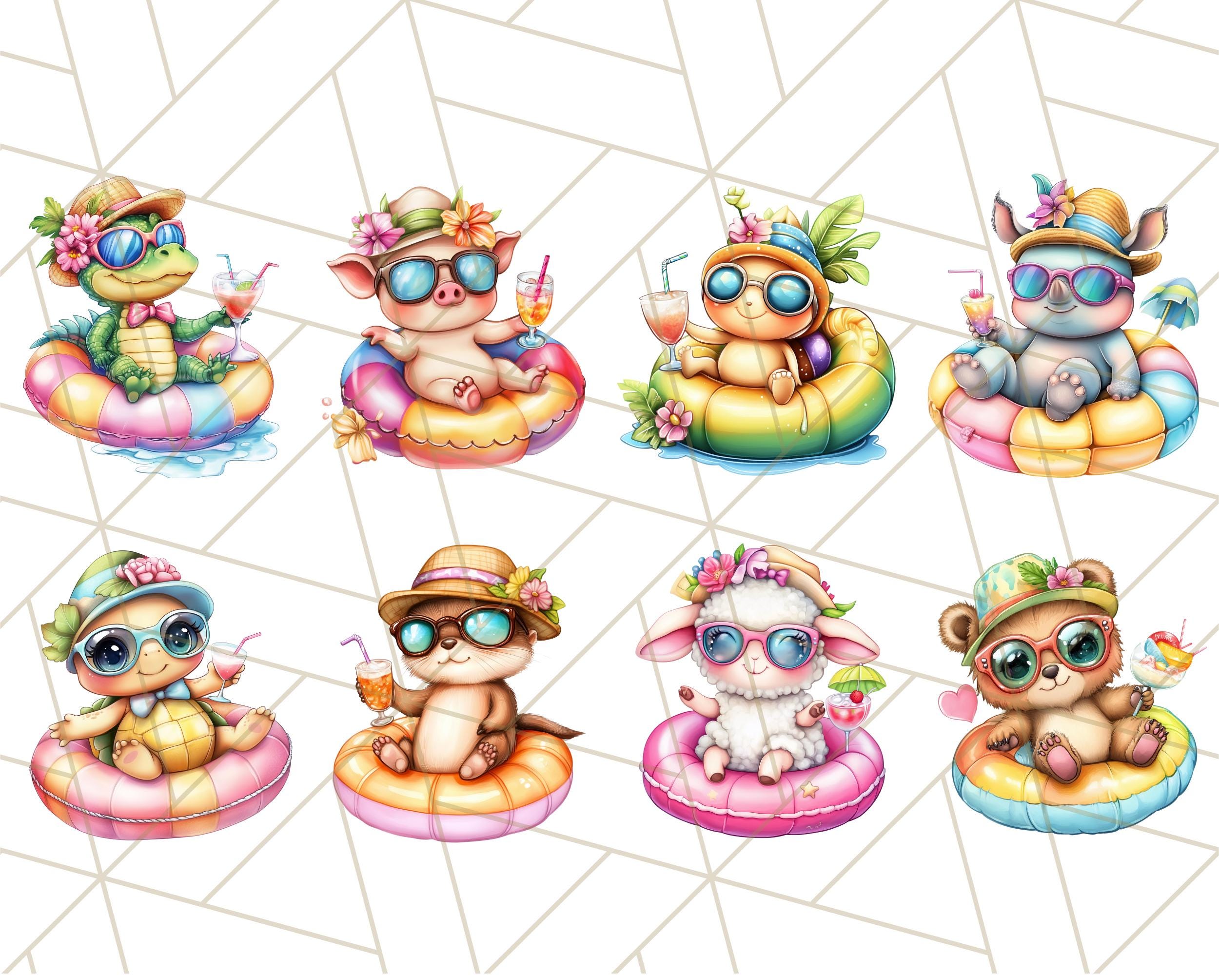 Cute Animal Pool Floaties Clipart, Summer Beach PNG, Cute Animal ...