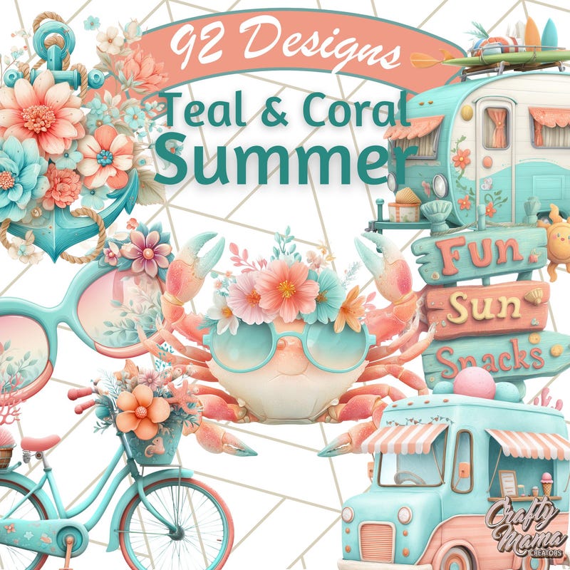 Aqua Flowers Clipart - Etsy