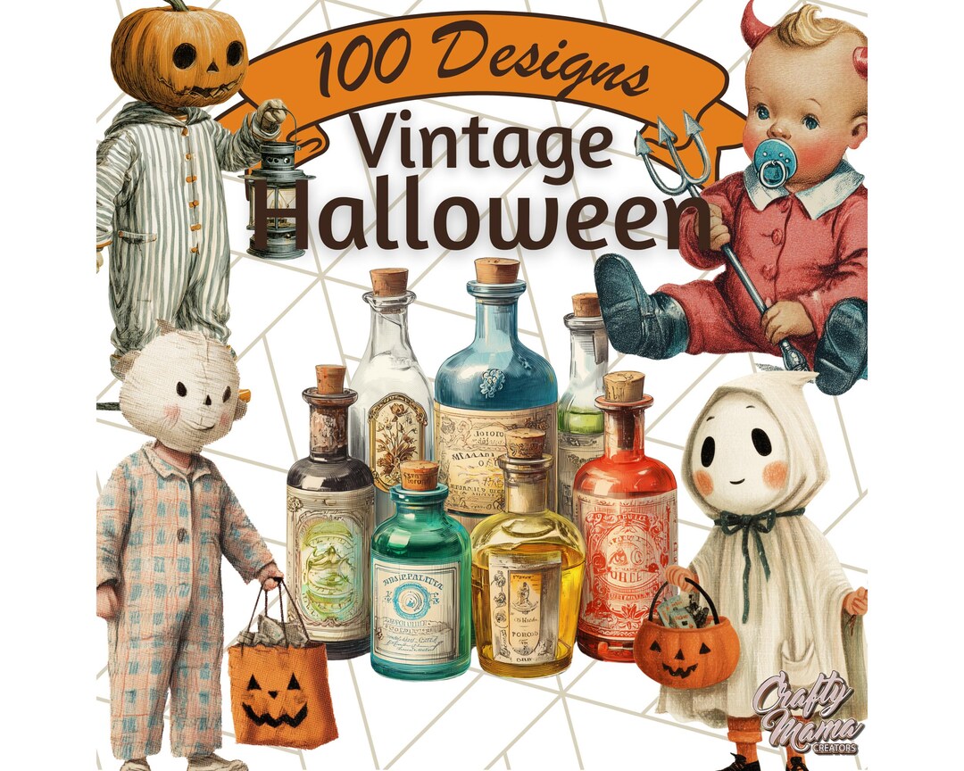 Vintage Halloween Clipart PNG, Mid Century Halloween Clip Art, Retro ...