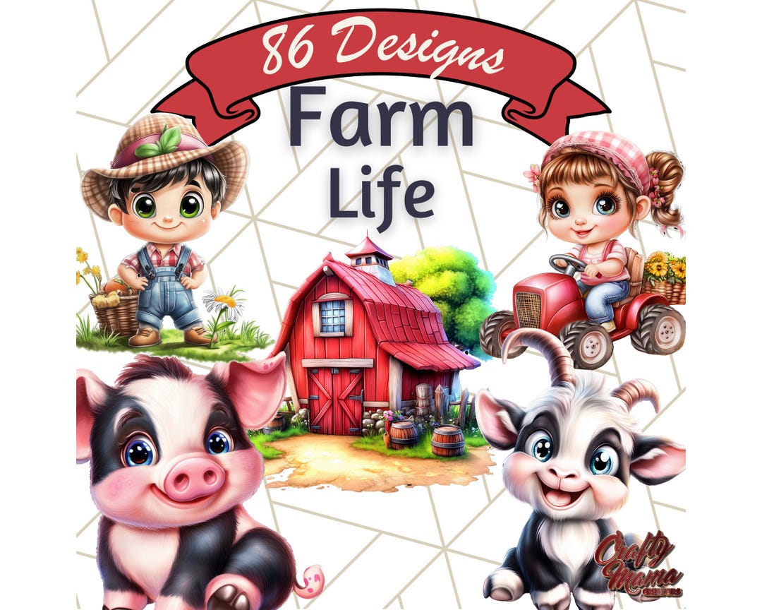 Kids Farm Clipart Bundle, Cute Farmer and Farm Animal PNG, Boy and Girl ...