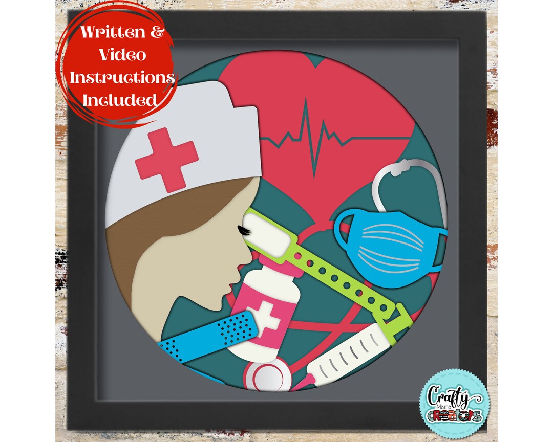 3D Nurse Shadow Box Svg, Nurse Svg Stethoscope Shadowbox Svg, Nursing ...