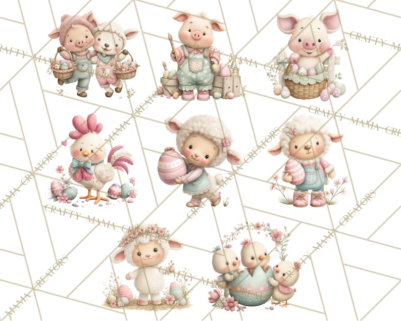52 PNG, Easter Farm Animals Clipart PNG, Farm Animals Easter Eggs, Cow ...