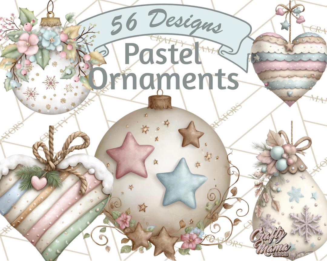 56 Png, Pastel Christmas Ornaments PNG, Watercolor Holiday Clipart ...