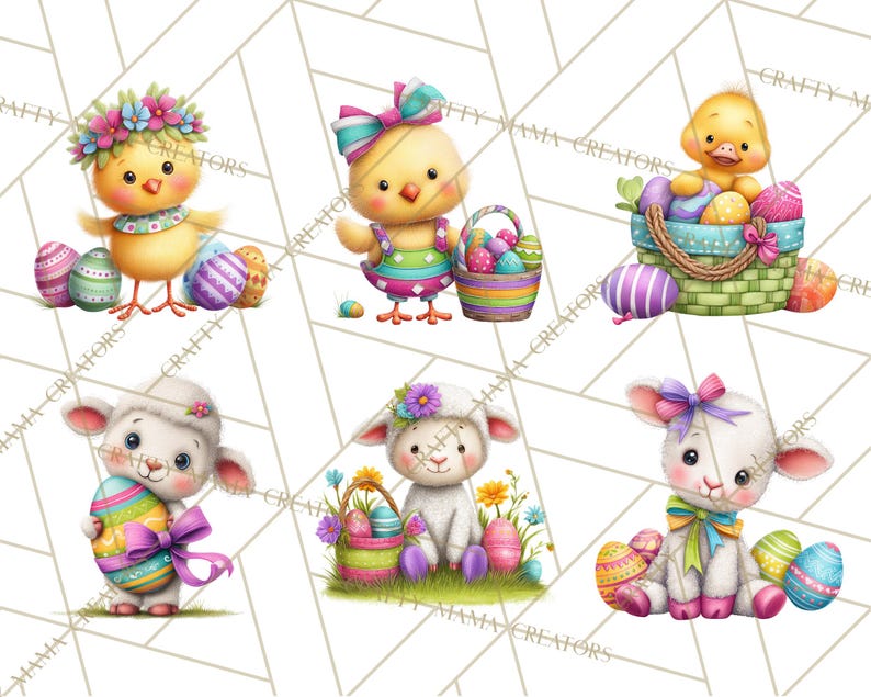52 Png, Easter Bunny Clipart, Spring Animals PNG, Colored Eggs Clip Art ...