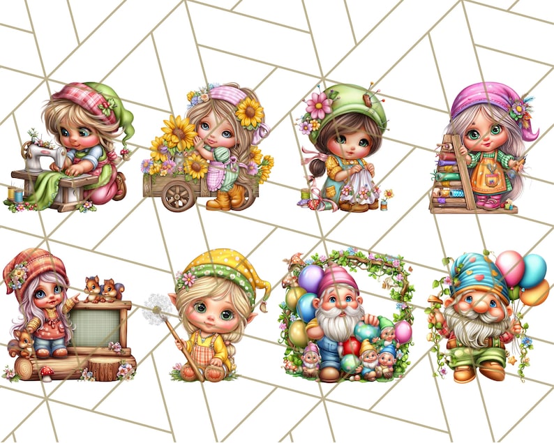 52 Gnomes at Work Clipart Pngs, Cute Garden Gnome Characters, Hobby and ...