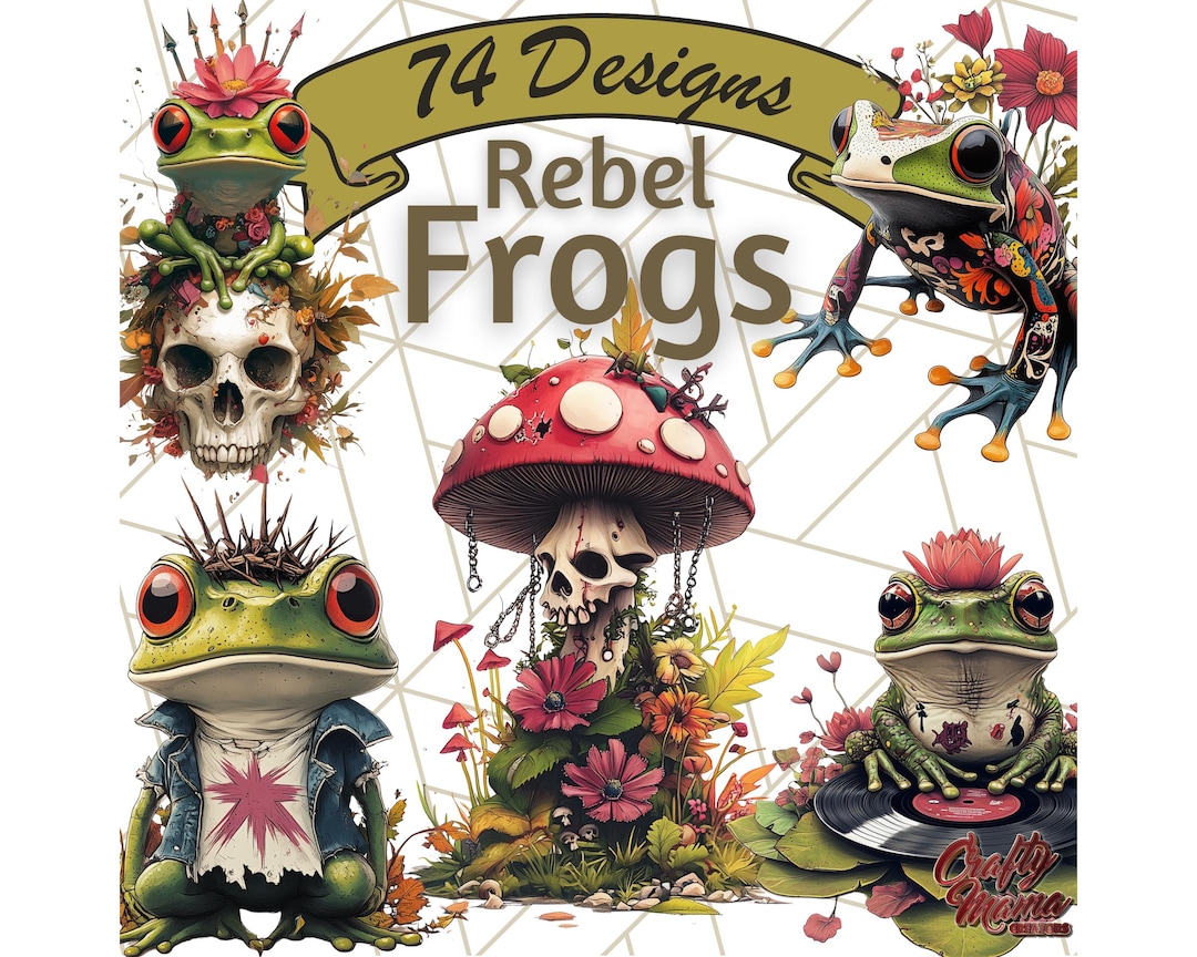 Floral Punk Frogs PNG Clipart, Neon Grunge Amphibians, Gothic Frog Art ...