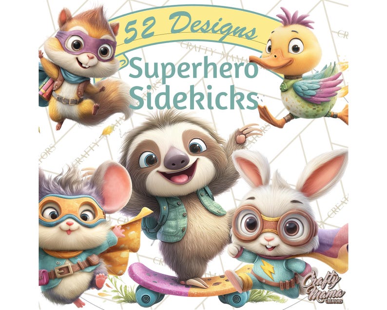 52 Png, Superhero Sidekicks PNG, Cute Animal Heroes Clipart, Cartoon ...