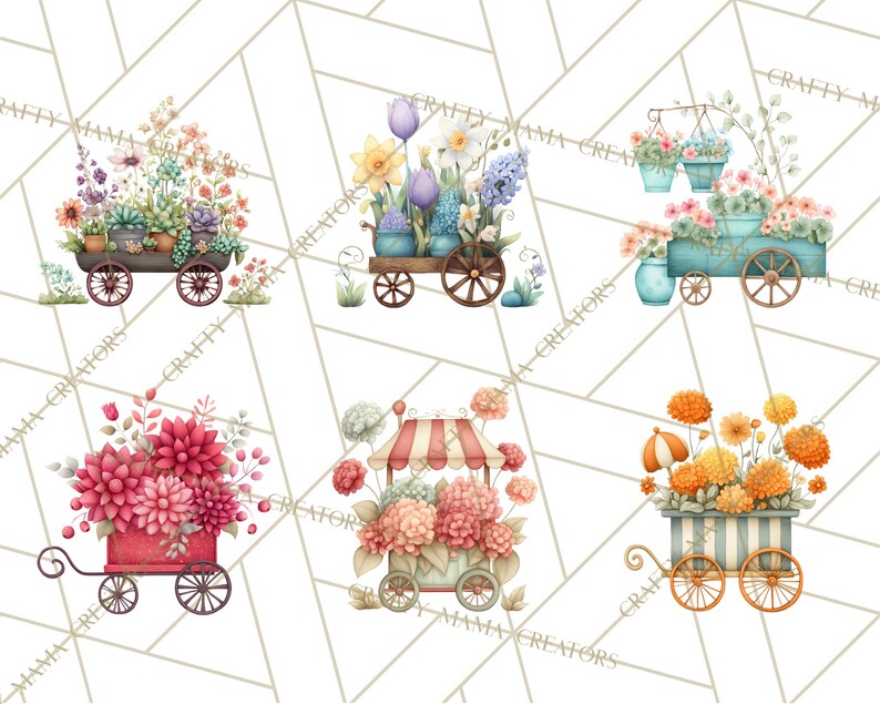 48 Png, Whimsical Flower Carts PNG, Floral Market Clipart, Spring ...