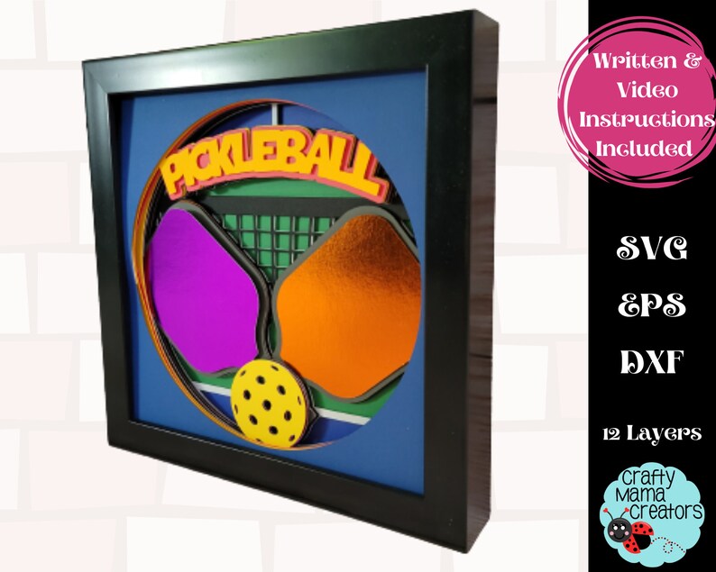 3D Pickleball Shadow Box Svg, Pickle Ball Paddle Shadowbox Svg ...