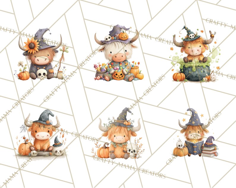 48 Png Halloween Highland Cows PNG, Cute Baby Cow Clipart, Watercolor ...