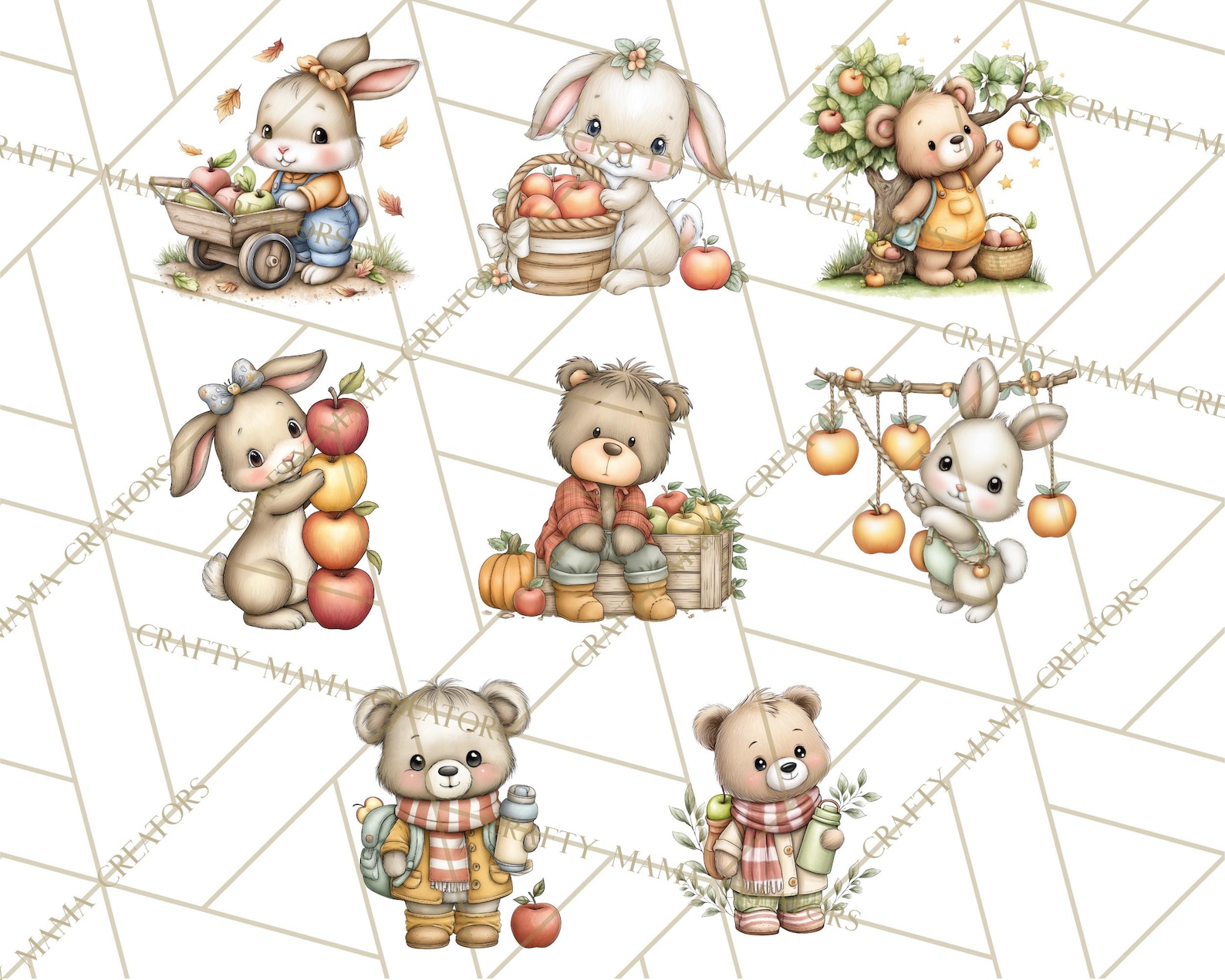 56 Png, Watercolor Apple Orchard Animals Clipart PNG, Fall Animal ...