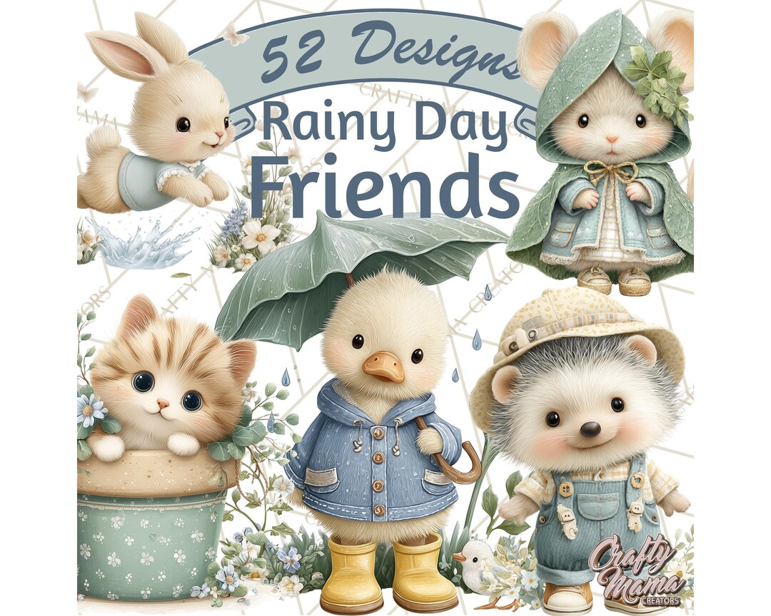 52 PNG, Rainy Day Clipart, Spring Rain PNG, Tiny Animal Duckling Clip ...