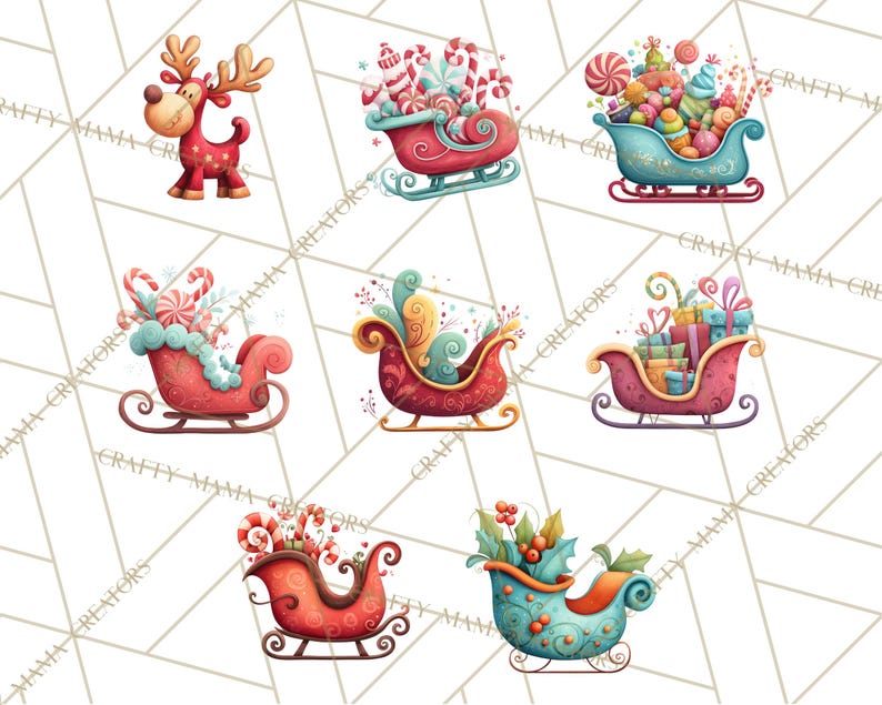 52 Png, Christmas Sleighs Clipart PNG, Holiday Reindeer & Toy Carriages ...