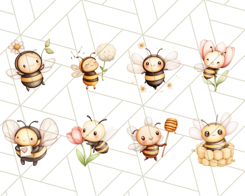 Cute Bee Clipart PNG, Adorable Bumblebee Illustrations, Honey Bee ...
