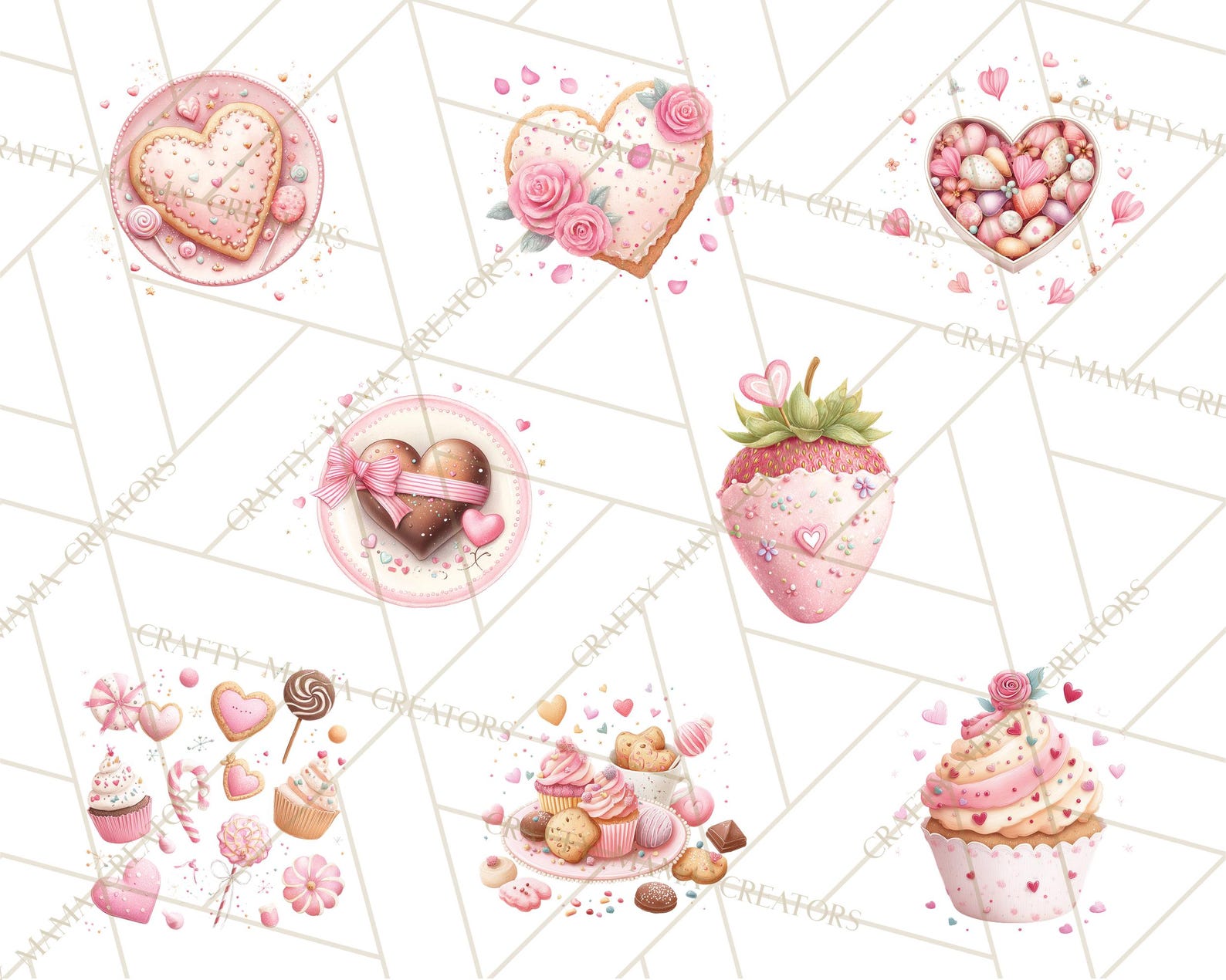 56 Png, Cute Valentine Dessert Clipart PNG, Whimsical Cupcakes, Heart ...