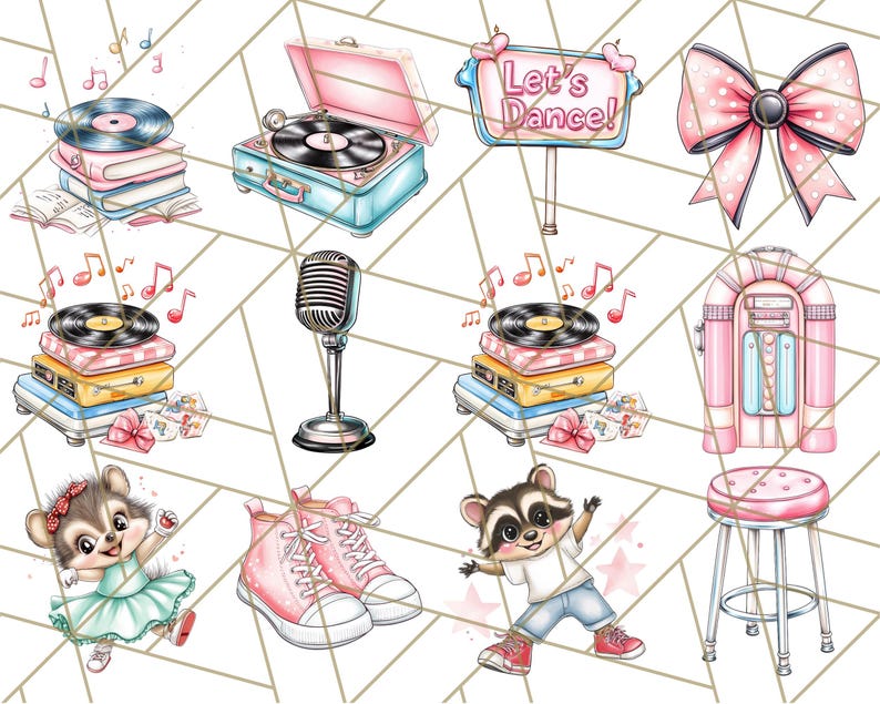 Sock Hop Animal Dance Party PNG Clipart, 1950s Animals in Poodle Skirts ...