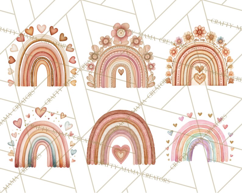 52 Png Valentine Boho Rainbow Clipart, Romantic Heart Rainbows, Pastel ...