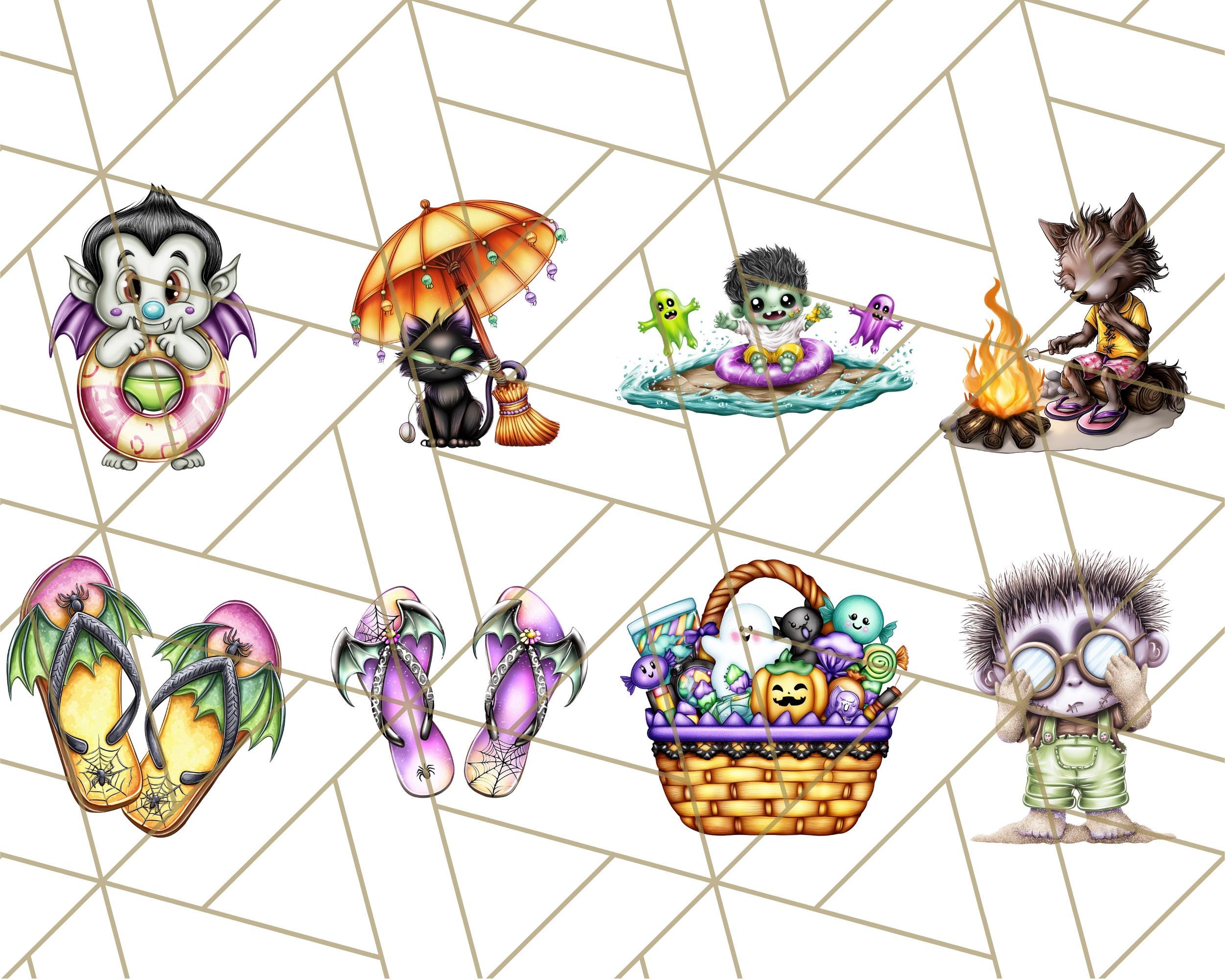 Summerween Beach Party Clipart PNG, Spooky Cute Halloween Beach Clip ...