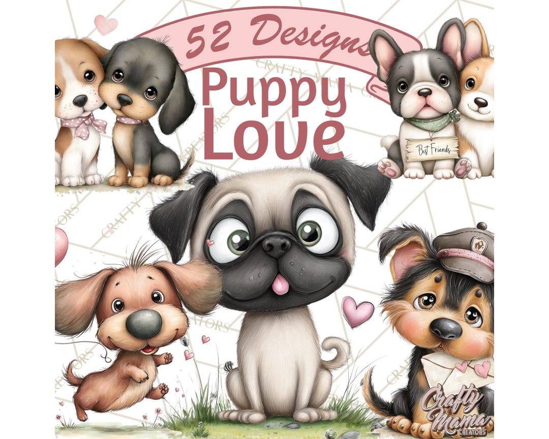 52 Png, Puppy Love Clipart PNG, Dog Park Date Valentine Clip Art, Cute ...