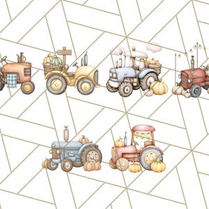 Fall Tractor Clipart PNG, Vintage Tractors With Pumpkins and Flowers ...