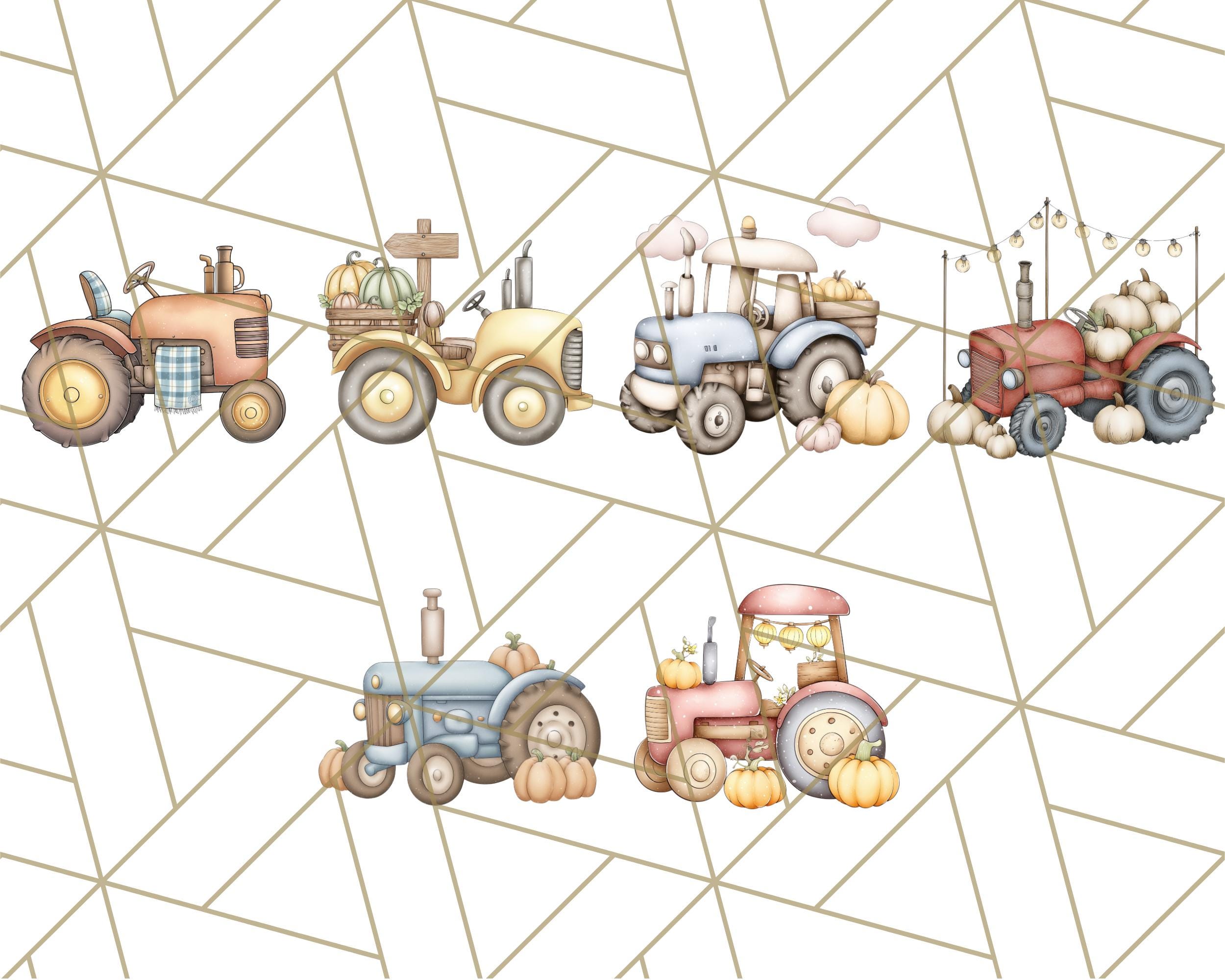 Fall Tractor Clipart PNG, Vintage Tractors With Pumpkins and Flowers ...