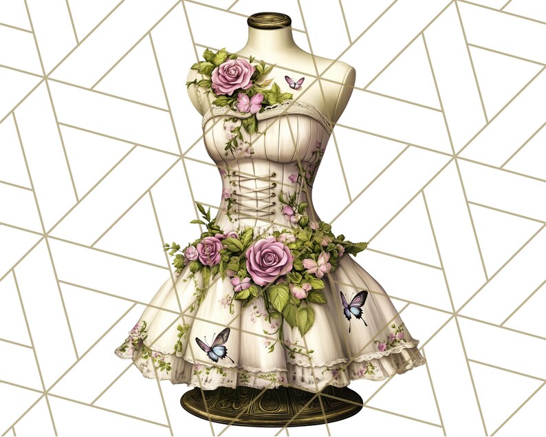 Floral Dress Form Clipart PNG, Vintage Sewing Dress Clip Art Png ...