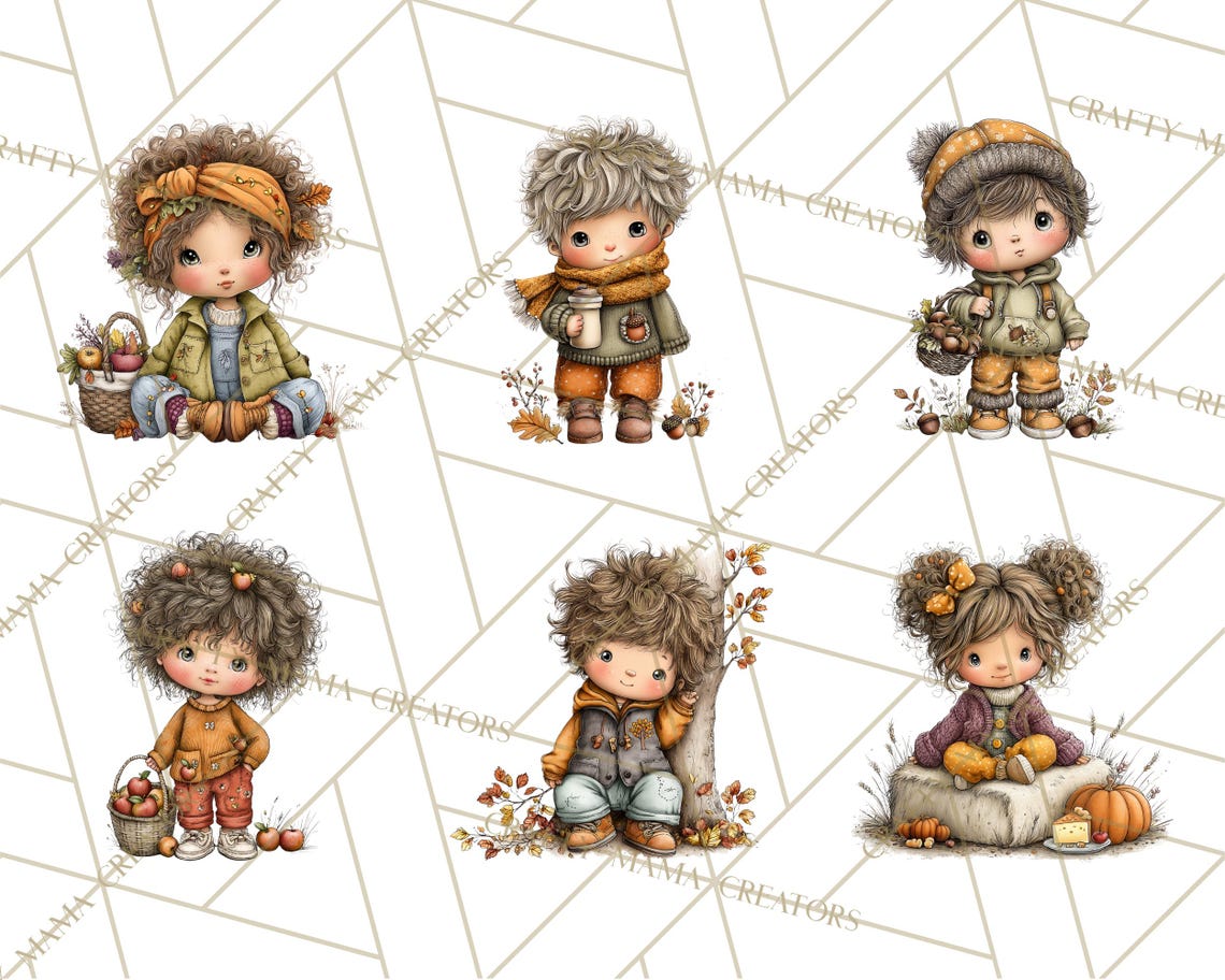 52 Png, Fall Kids Clipart, Cute Autumn Children PNG, Cozy Fall Outfits ...
