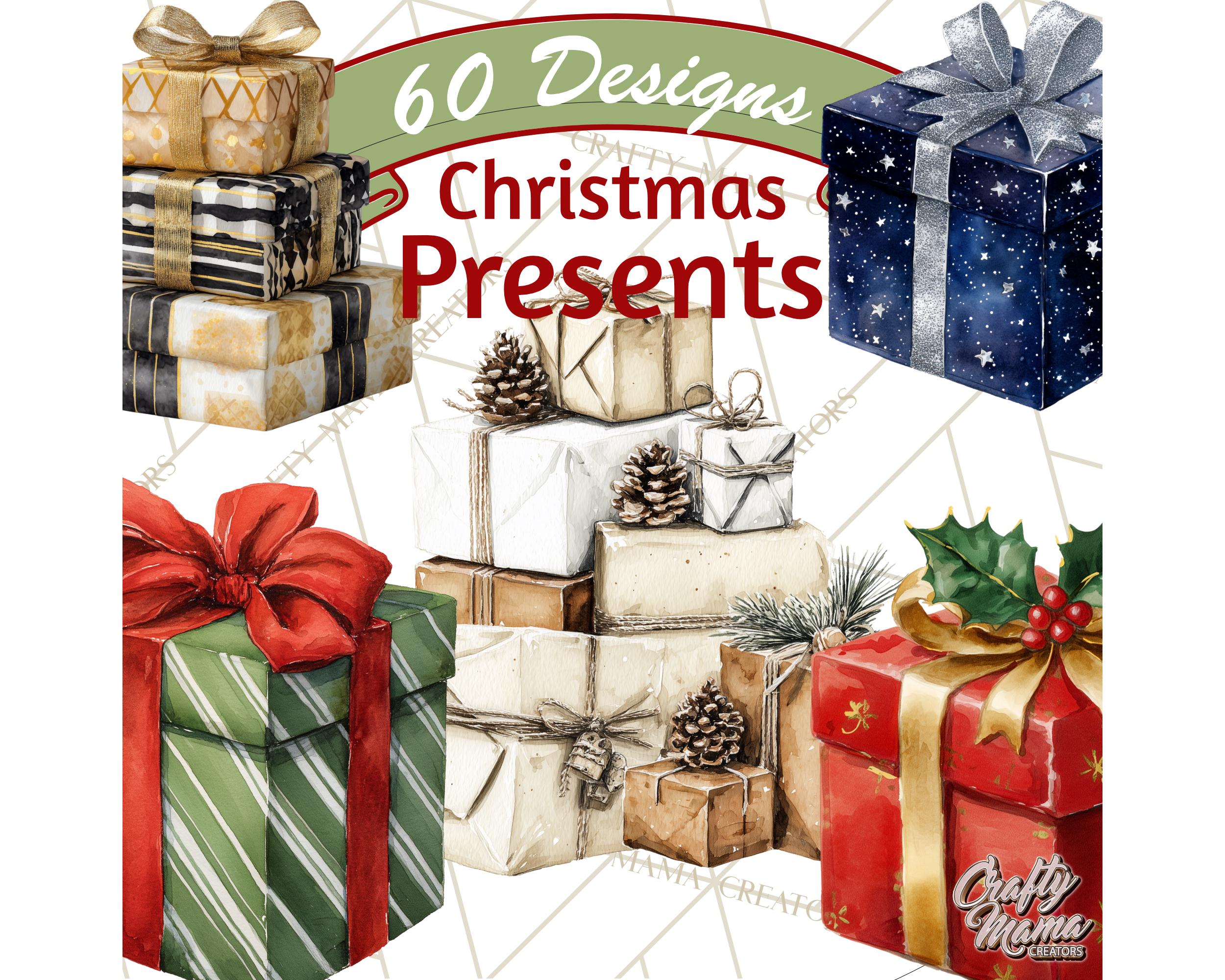 60 Png, Christmas Presents Clipart, Wrapped Gift PNG, Watercolor ...