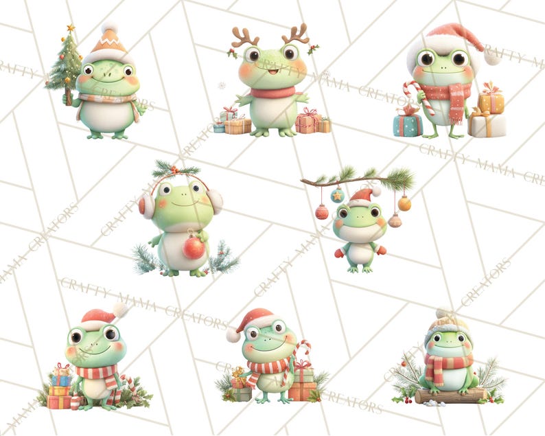 64 Png Whimsical Frog Christmas Clipart, Cute Holiday Frogs PNG ...
