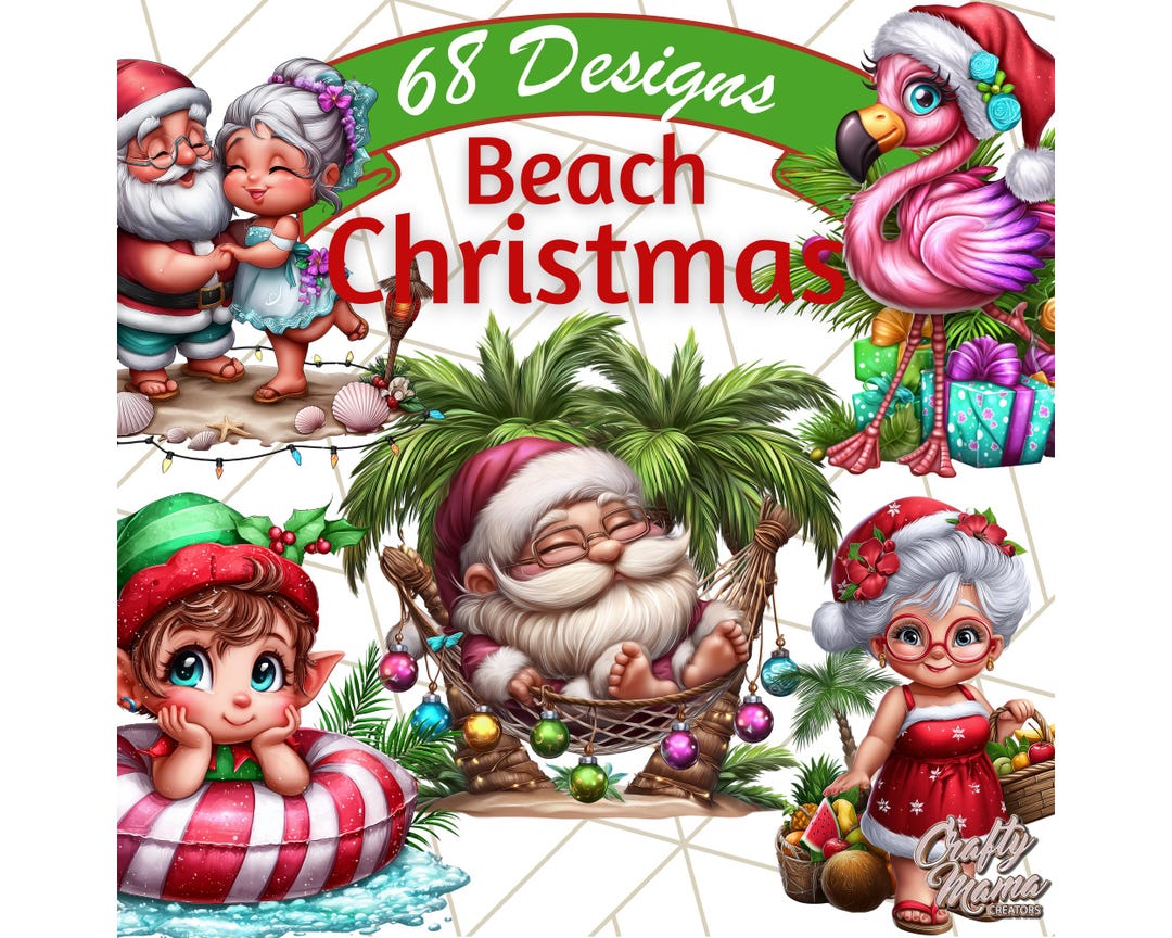Summer Christmas Clipart PNG, Cute Santa at the Beach Clip Art ...