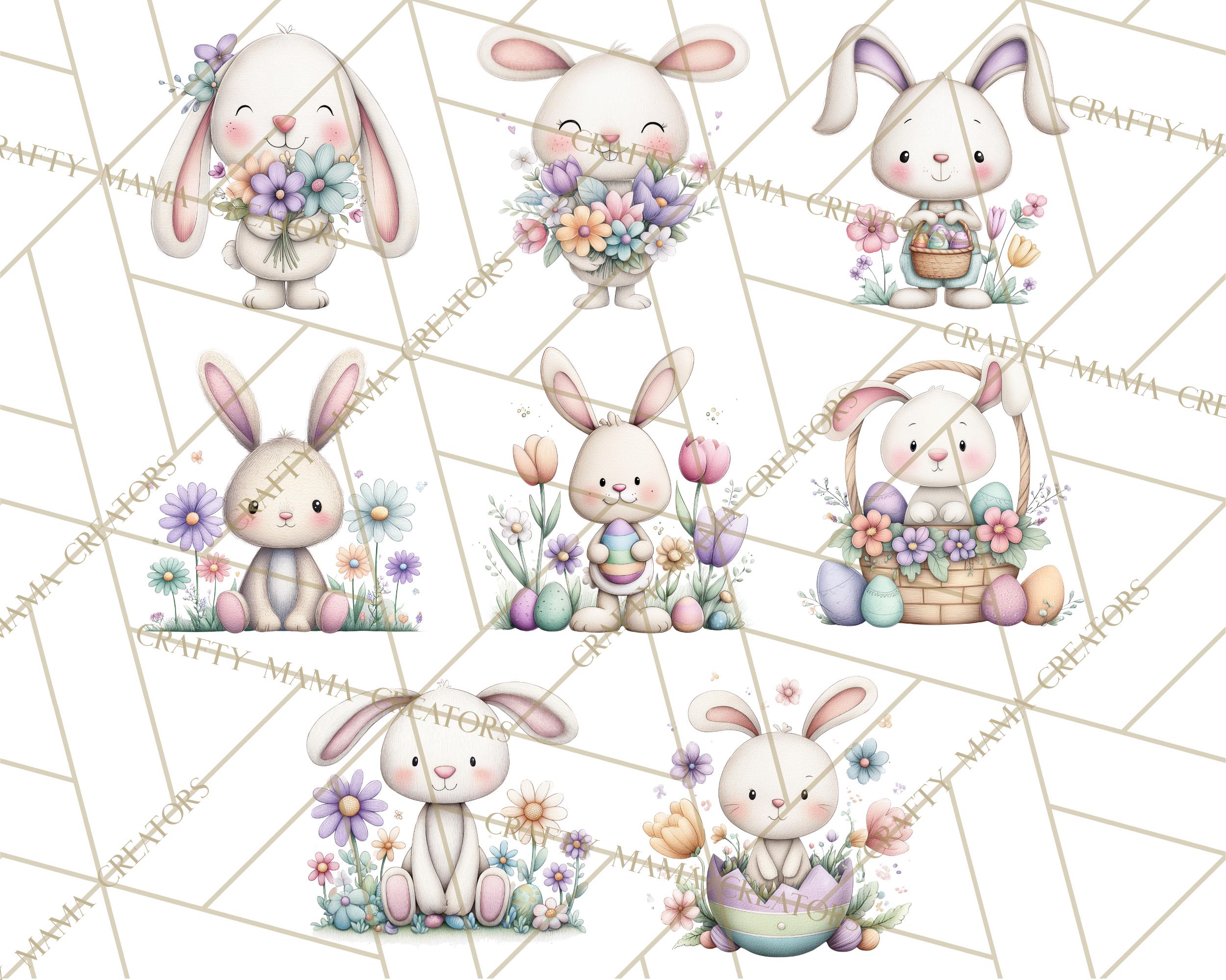 56 Png, Floral Easter Bunnies Clipart, Cute and Elegant Bunny Easter ...