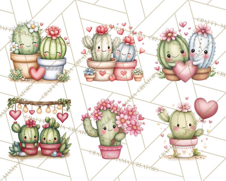 60 Png, Cute Cactus Valentine Clipart, Love Plant PNG, Adorable Heart ...